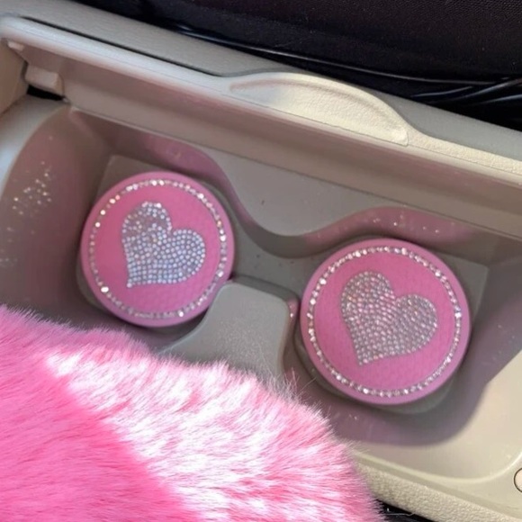 Accessories | Pink Heart Rhinestone Car Coaster Set | Poshmark